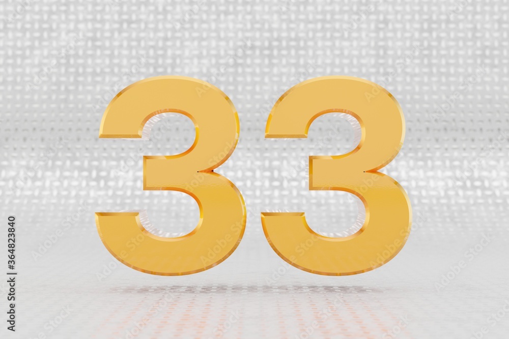 Yellow 3d number 33. Glossy yellow metallic number on metal floor ...