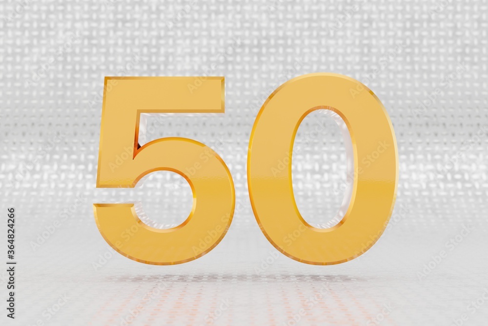 Yellow 3d number 50. Glossy yellow metallic number on metal floor ...