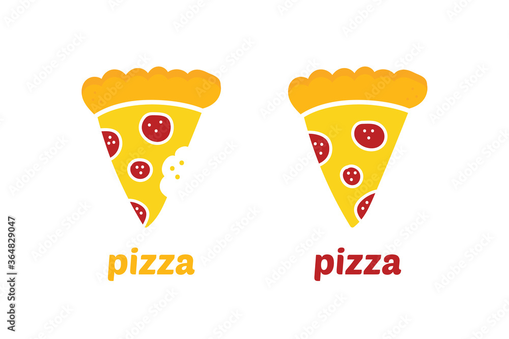Poster Vector cartoon style pepperoni pizza slice icons, whole and with ...