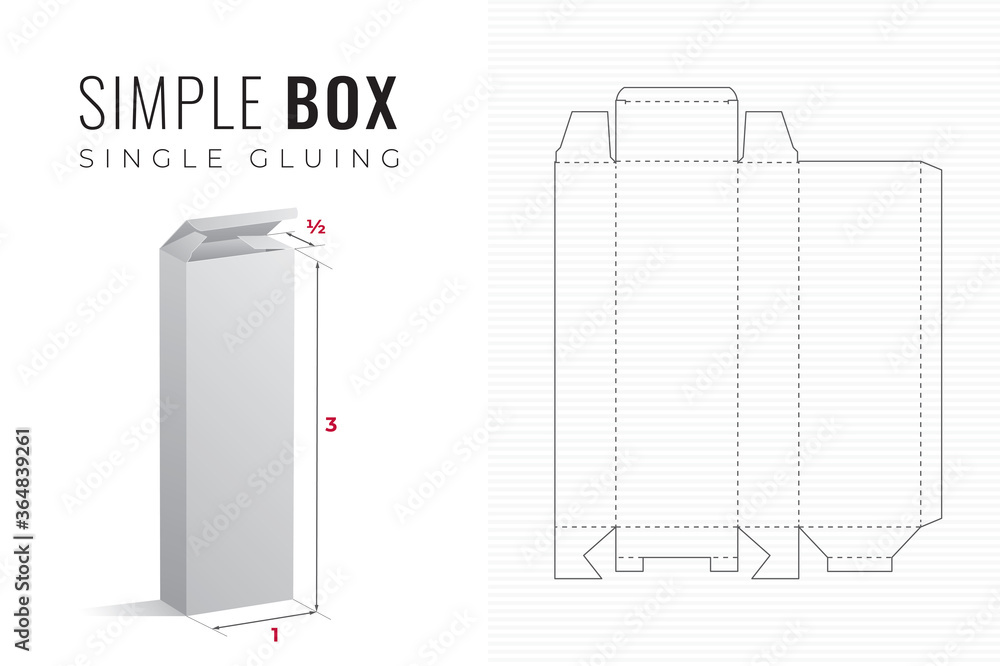 Simple Packaging Box Die Cut Half Length Triple Height Template with 3D ...