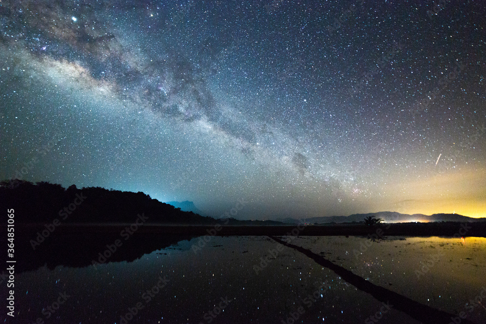 Beautiful nightscape with Starry night and Milky Way Galaxy rising in ...