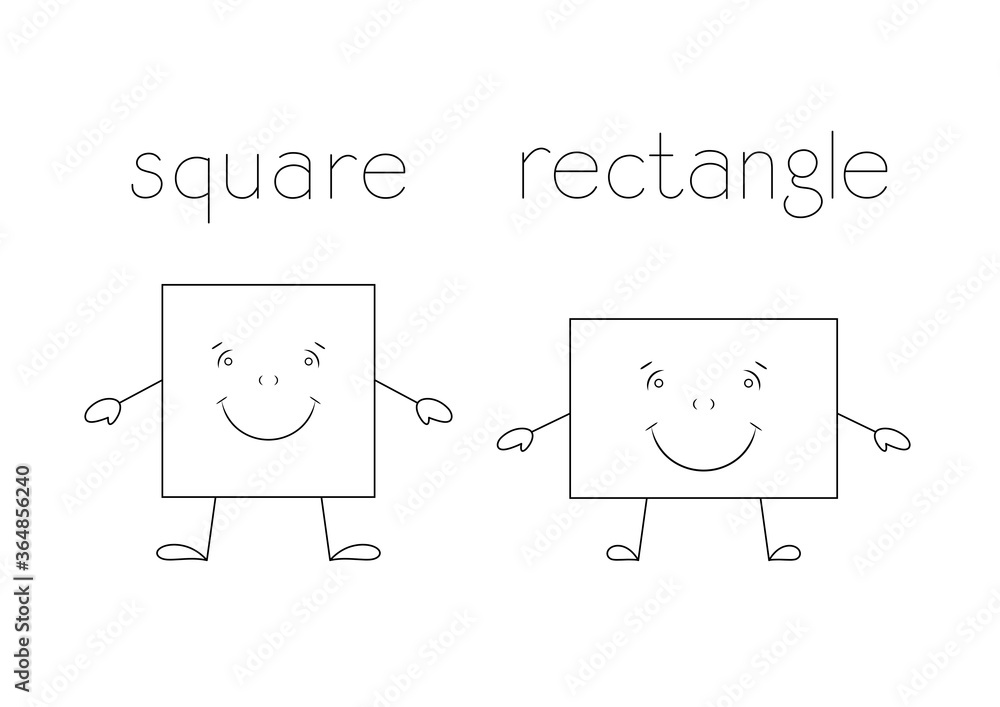 cartoon square and rectangle including names, coloring page for kids ...