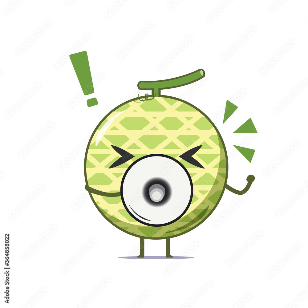 Cute melon character using megaphone isolated on white background ...