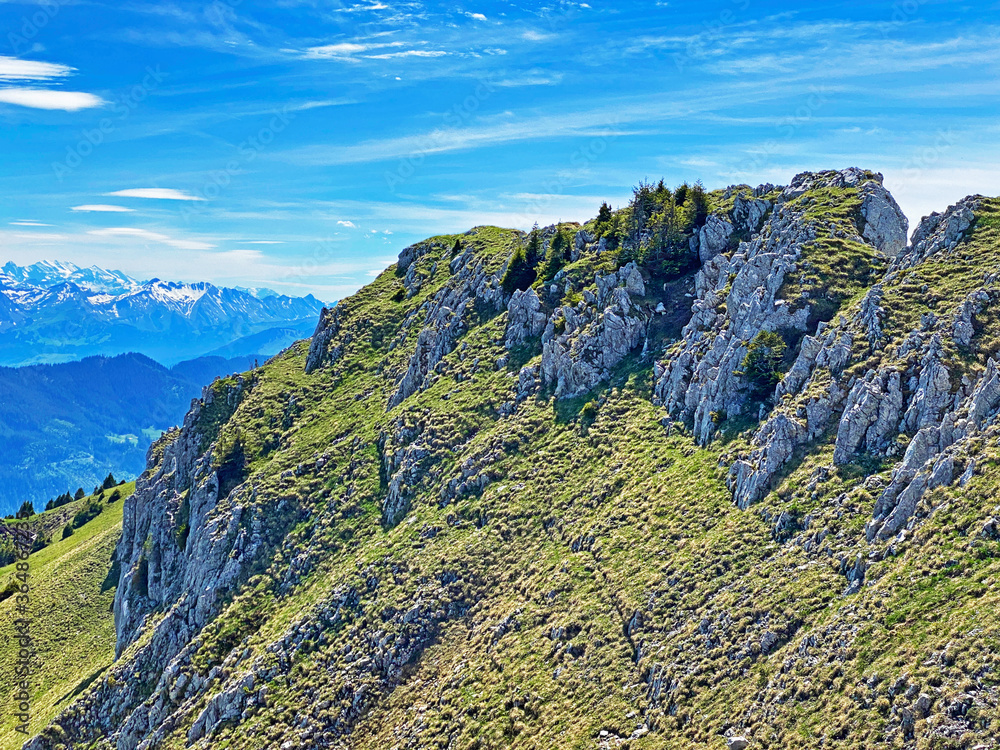Alpine peak of Matthorn in the Swiss mountain range of Pilatus and in ...