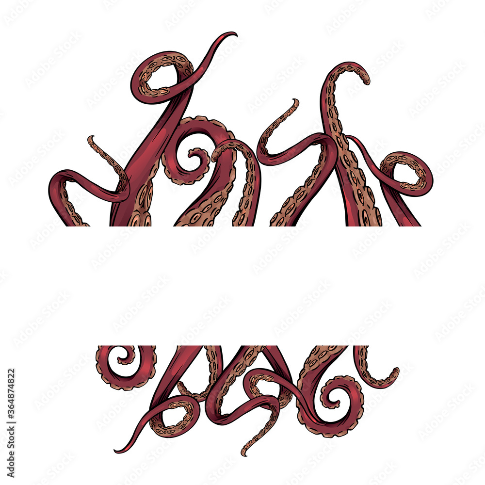 Frame with color cartoon sketches octopus tentacles and place for text ...