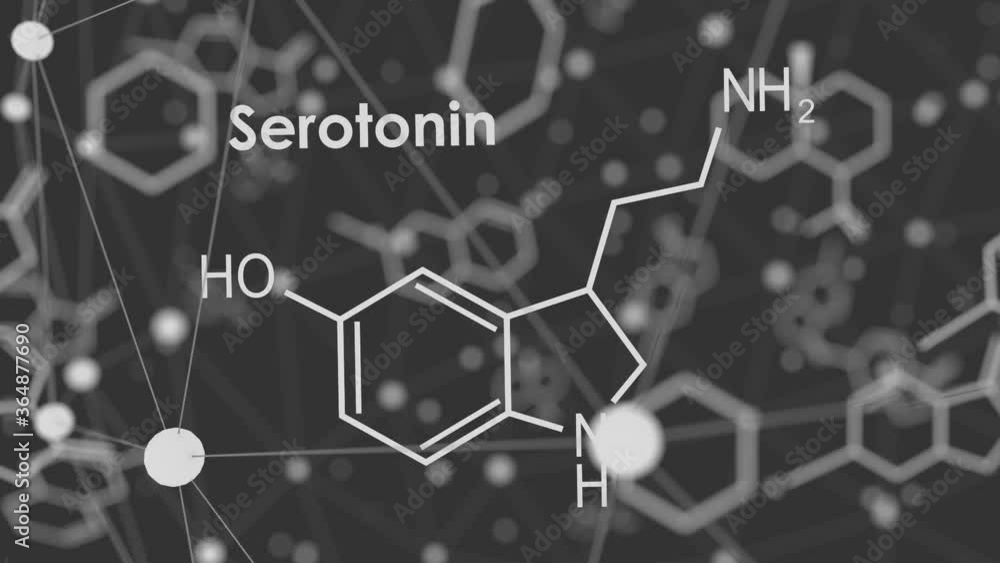 Chemical molecular formula hormone serotonin. Infographics animation ...