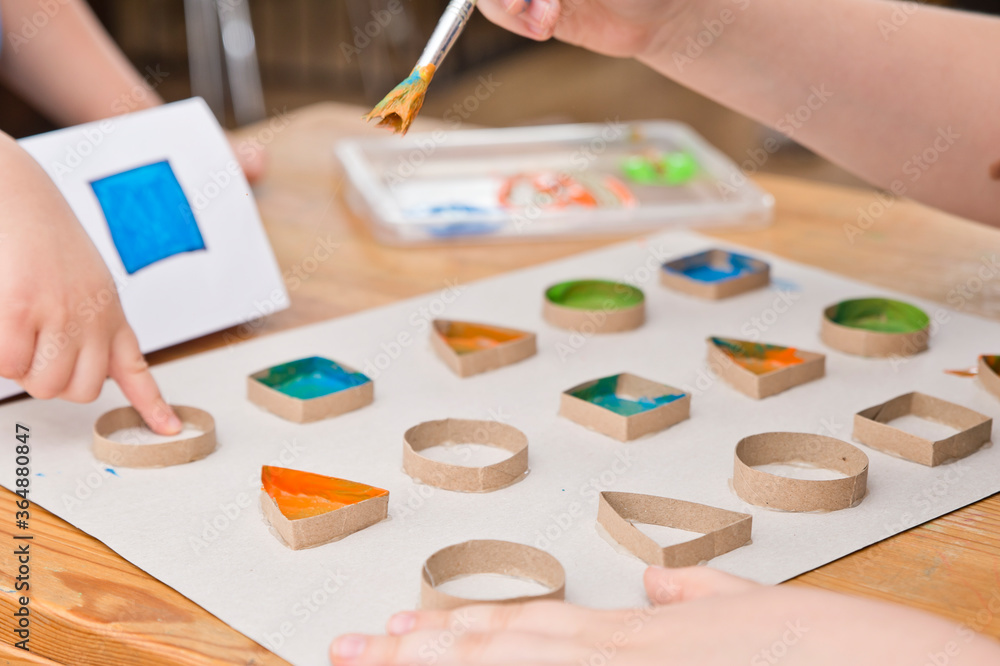 Child learn geometric shapes. Fine motor skills. Preschool or special ...