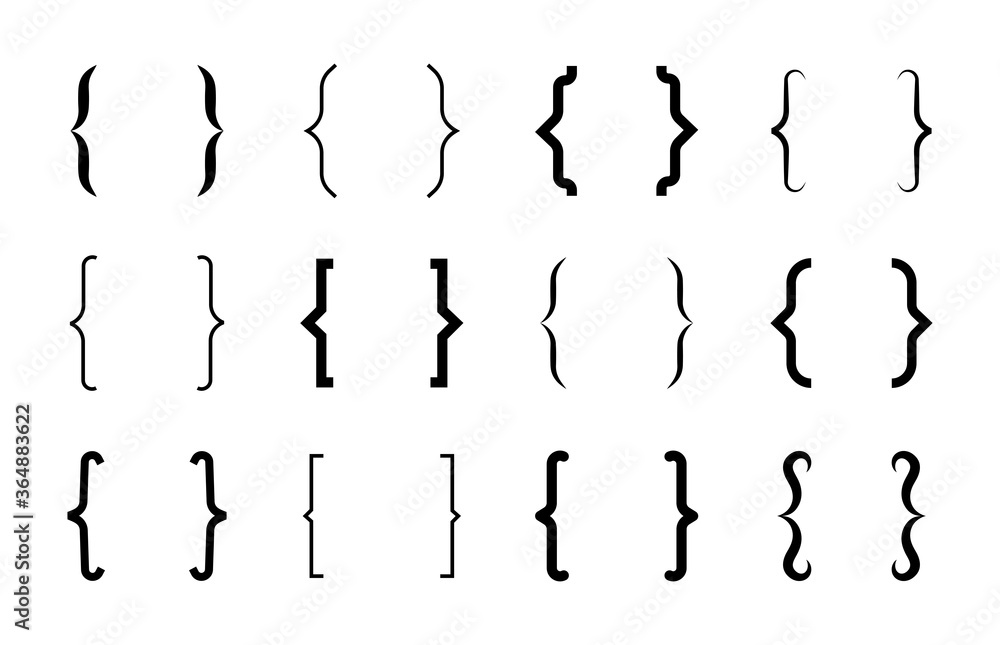 Various curly brackets flat icon set. Modern and vintage brace lines ...