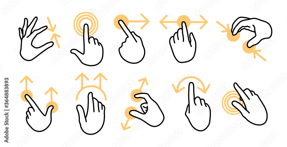 Various hand gestures for touchscreen devices flat icon set. Finger ...