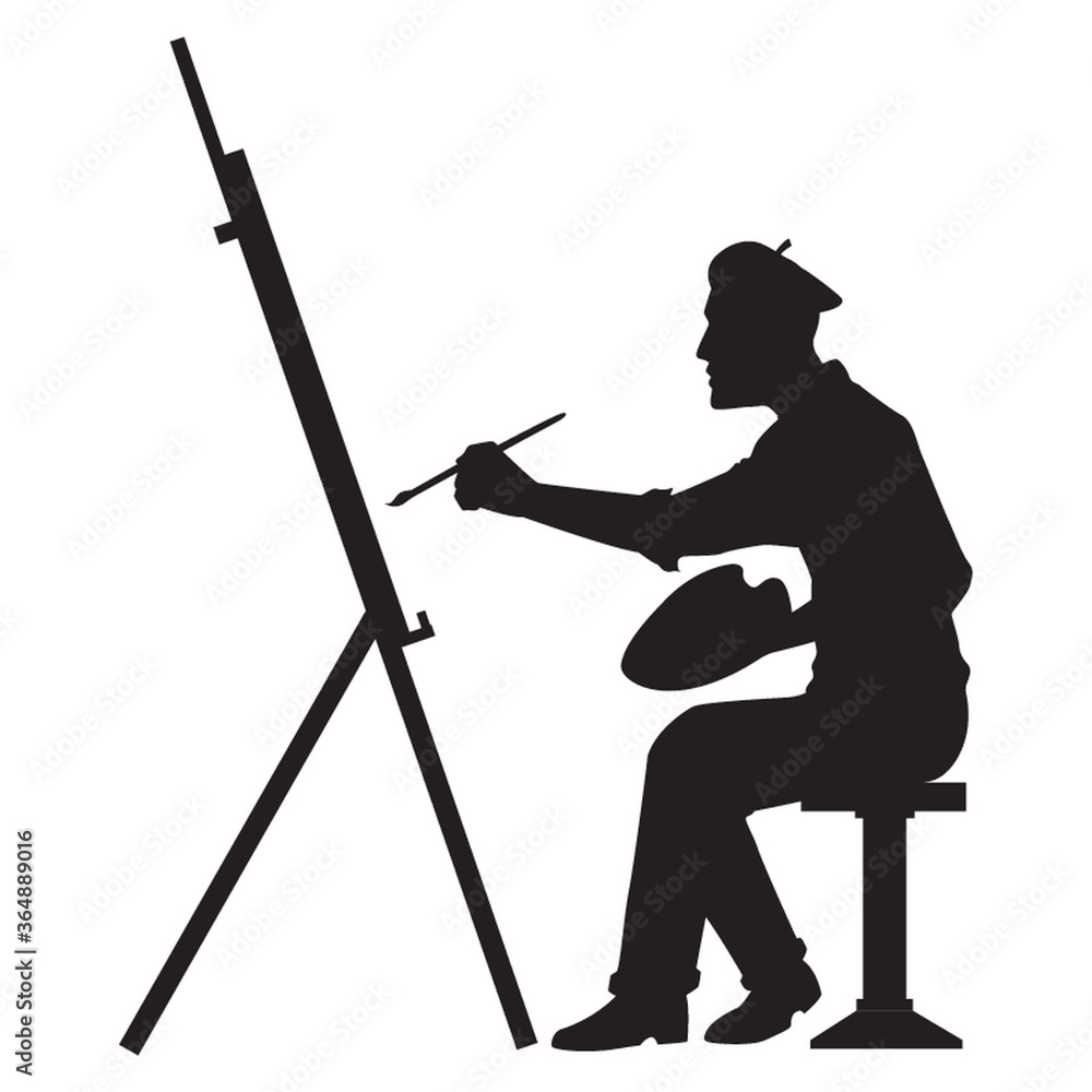 silhouette of artist with canvas board Stock Vector | Adobe Stock
