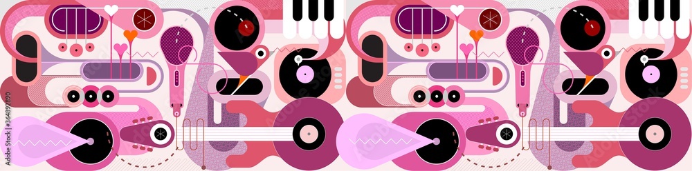 Abstract Music Mix. Horizontal flat design of different musical ...