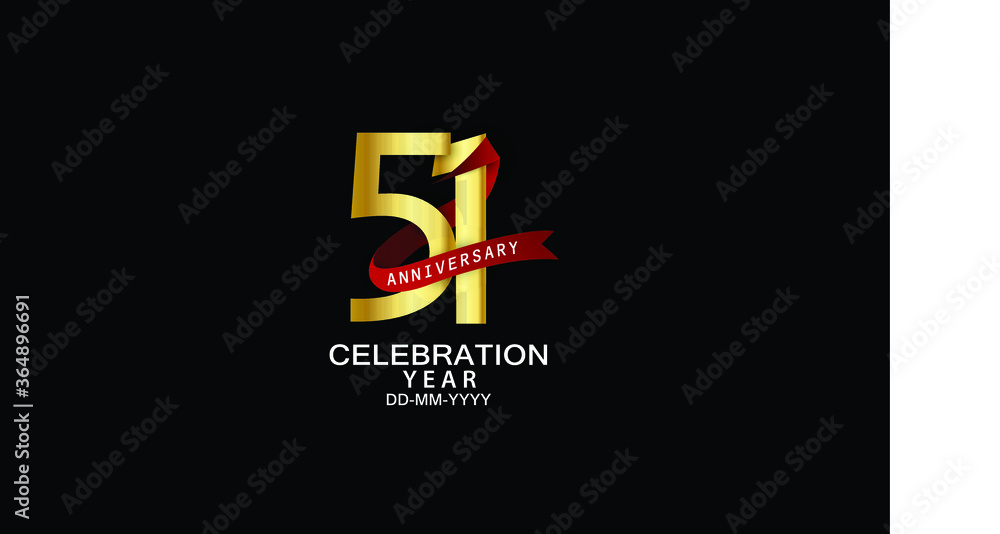 51 year anniversary red ribbon celebration logotype. anniversary logo ...