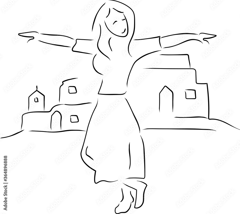 Minimal hand drawn vector illustration of a Young girl performing Greek ...