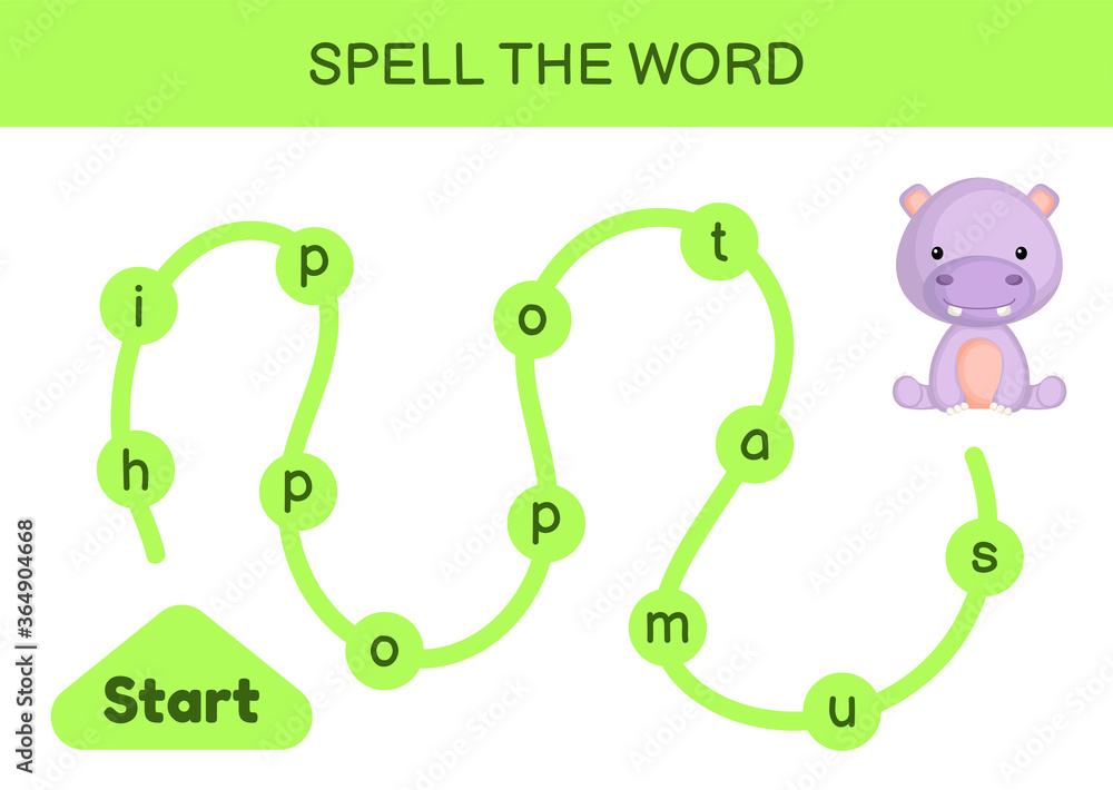 Maze for kids. Spelling word game template. Learn to read word hippo ...