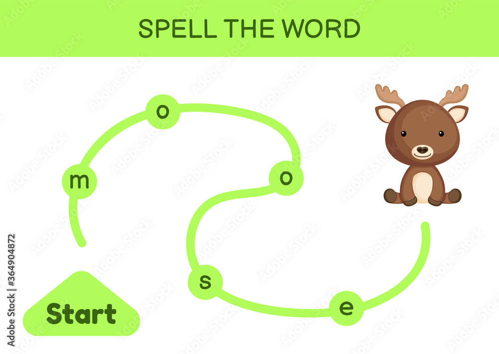 Maze for kids. Spelling word game template. Learn to read word moose ...