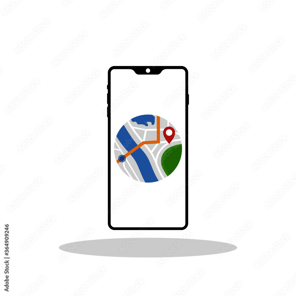 Map GPS navigation in flat style. Phone application for navigate symbol ...