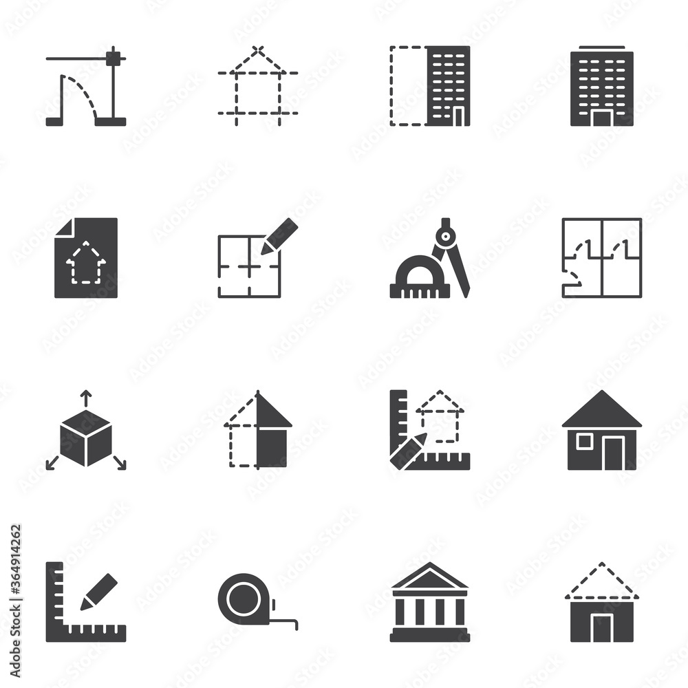 Architecture vector icons set, modern solid symbol collection, filled ...