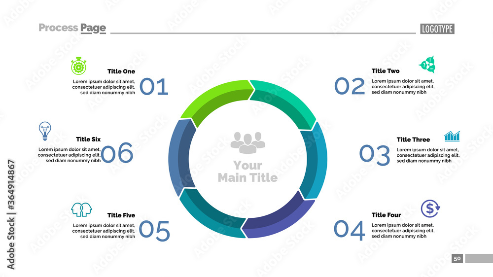 Six phases cycle diagram slide template. Business data. Graph, chart ...