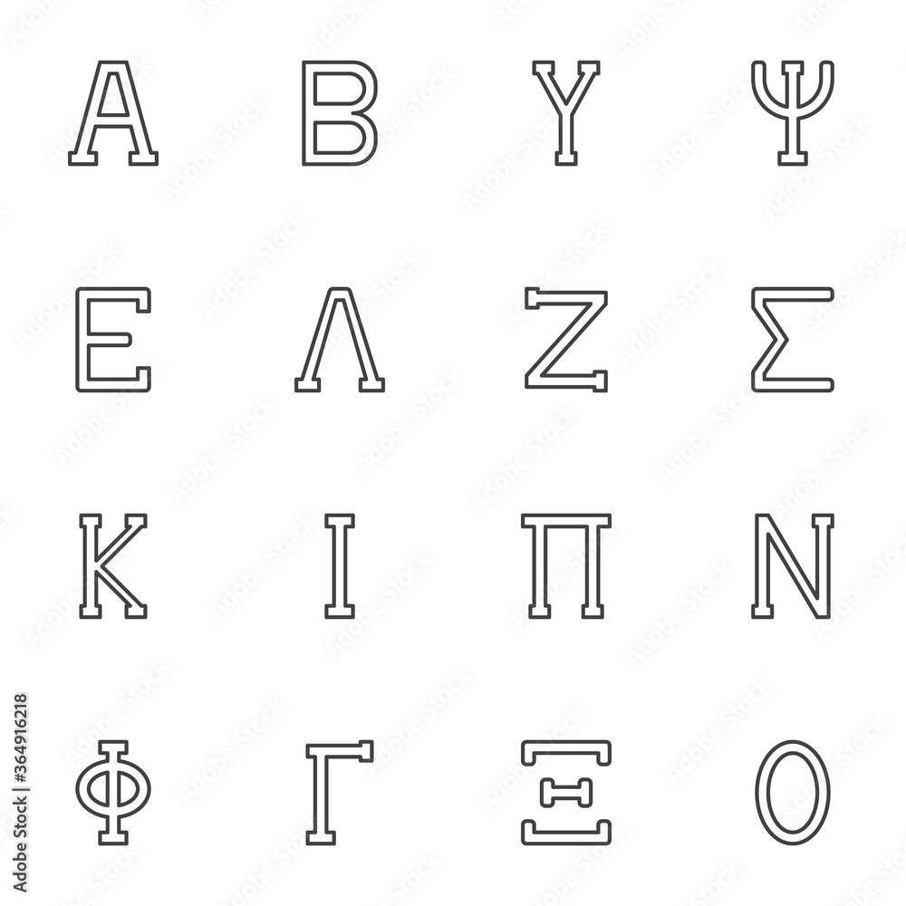 Greek alphabet line icons set, outline vector symbol collection, linear ...