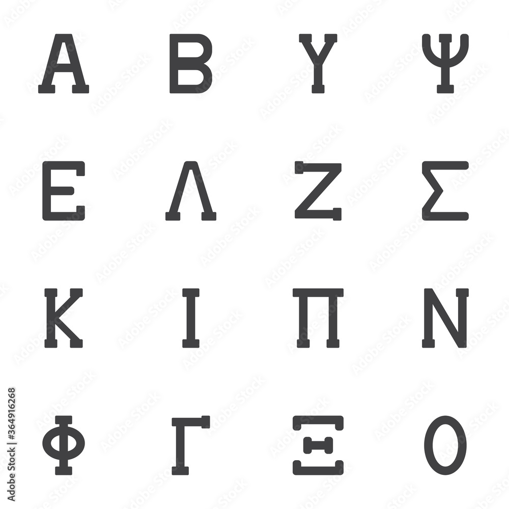 Greek alphabet vector icons set, modern solid symbol collection, filled ...