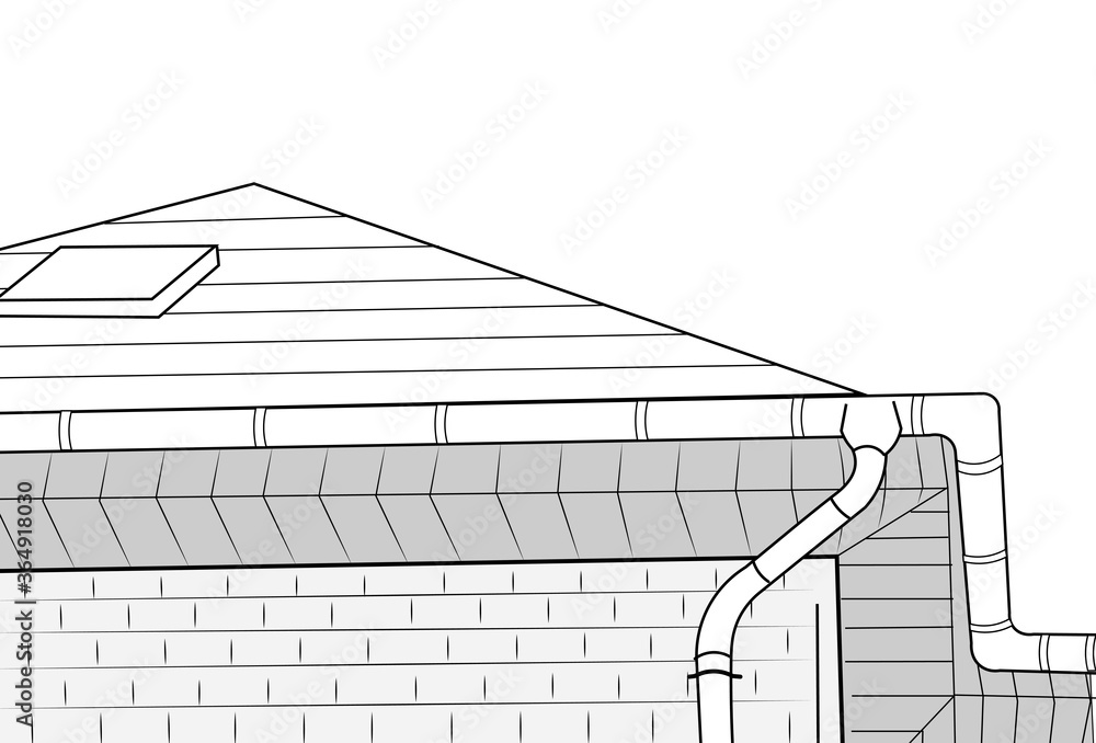 hand drawn sketch of home with gutters soffits and fascia pipe down ...