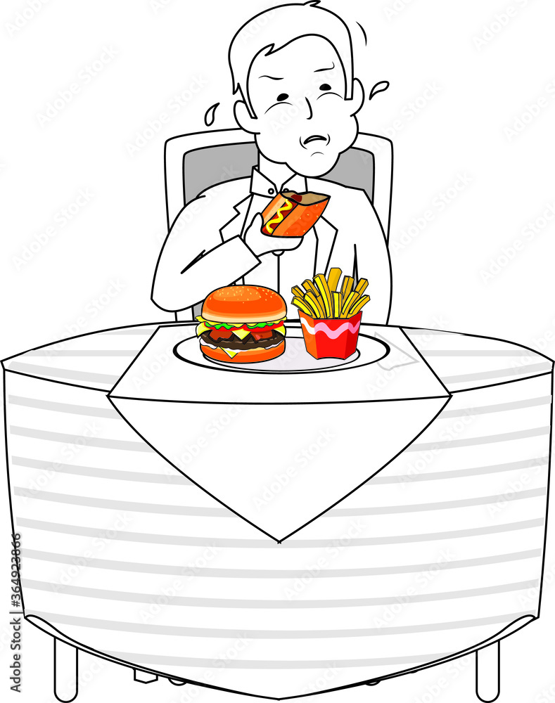 man taking eating meal unhealthy junk foods chewing down on a mouthful ...