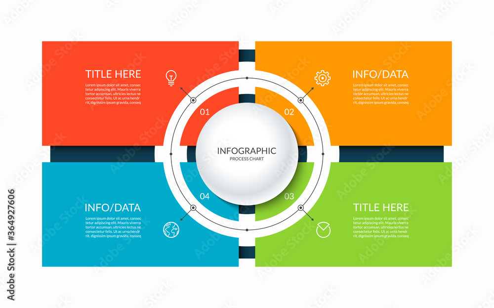 Infographic template with a circle and 4 rectangular elements. Diagram ...