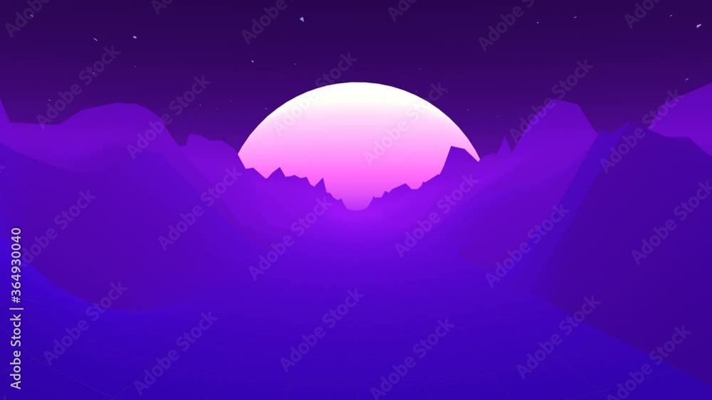80s retro background loop animation. Retrowave horizon landscape with ...
