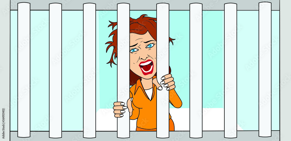 caught in prison Woman girl in jail prisoner holding jail case irons ...
