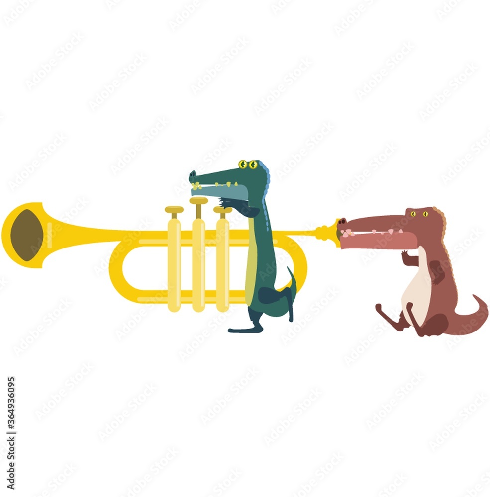 cartoon alligator playing trumpet Stock Vector | Adobe Stock
