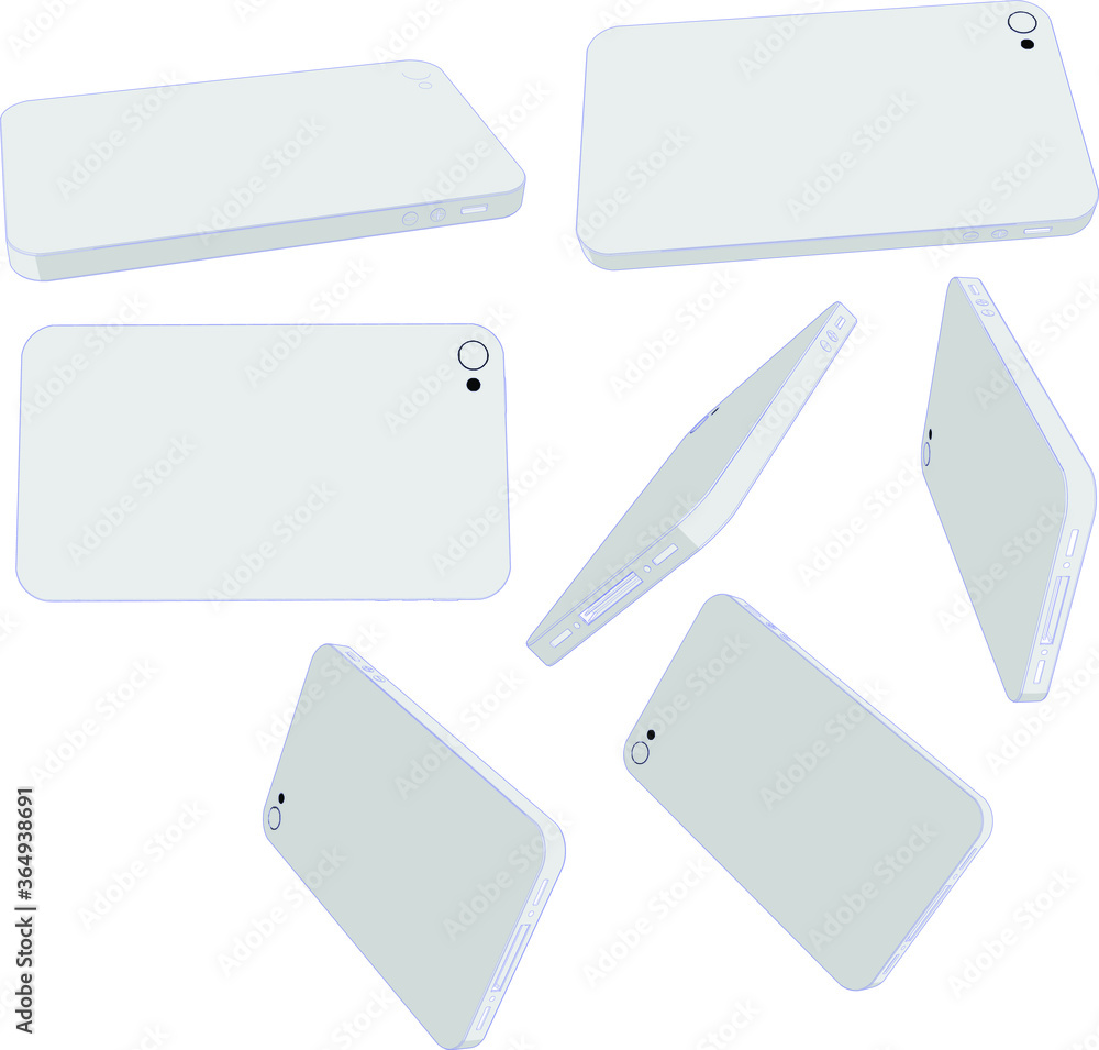 Back side angles 7 different perspective views of a modern touch mobile ...