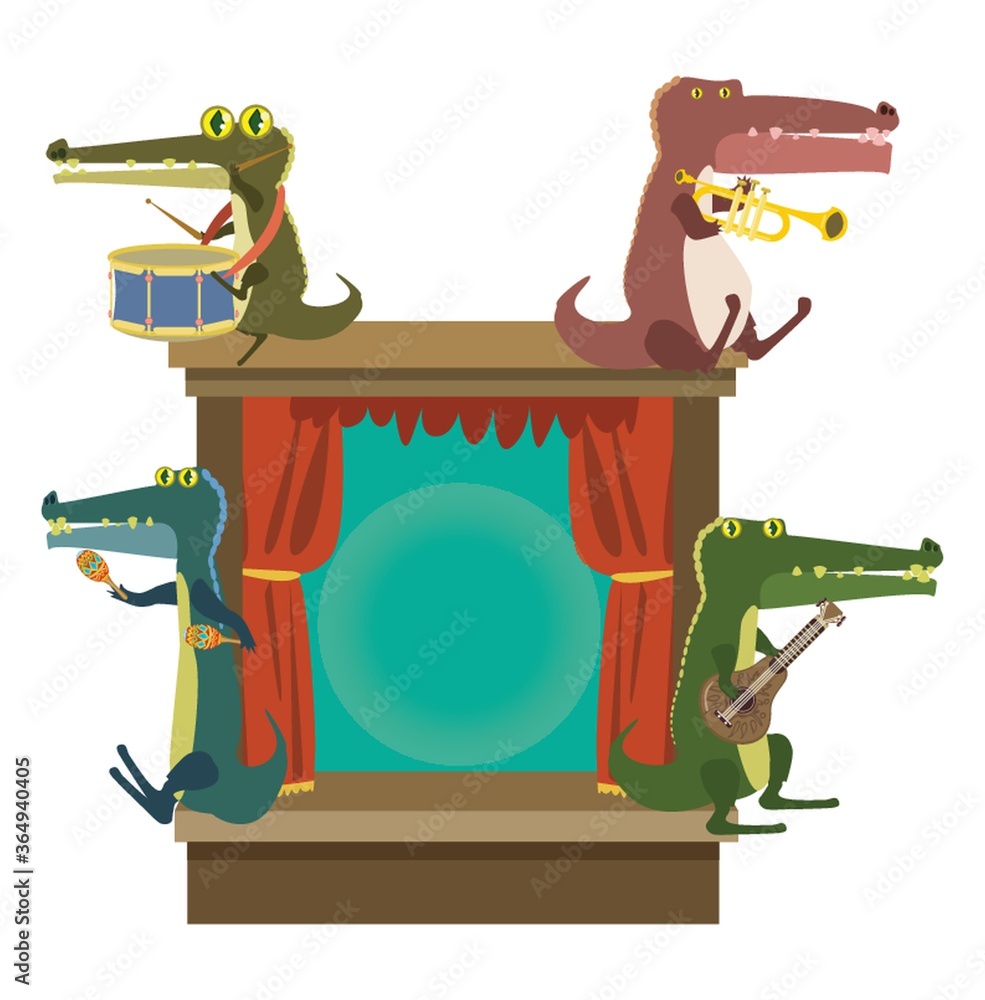cartoon alligator playing with musical instruments Stock Vector | Adobe ...