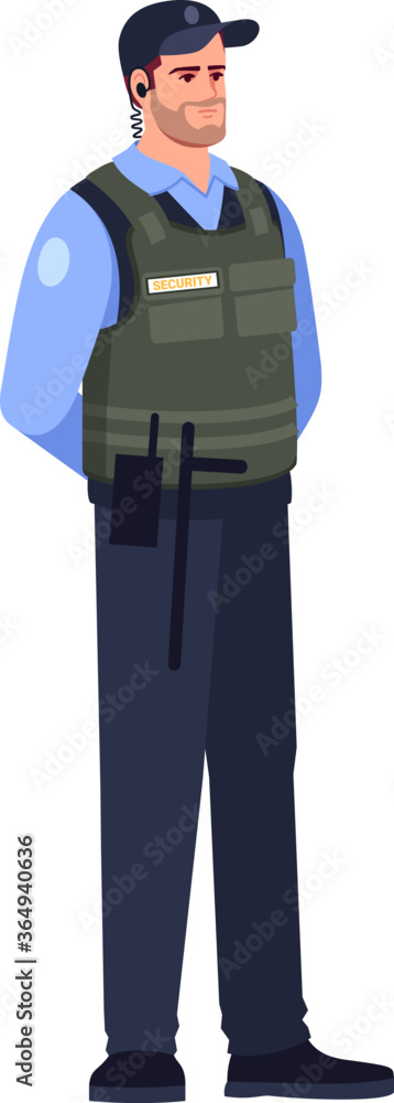 Armed cop semi flat RGB color vector illustration. Security guard in ...