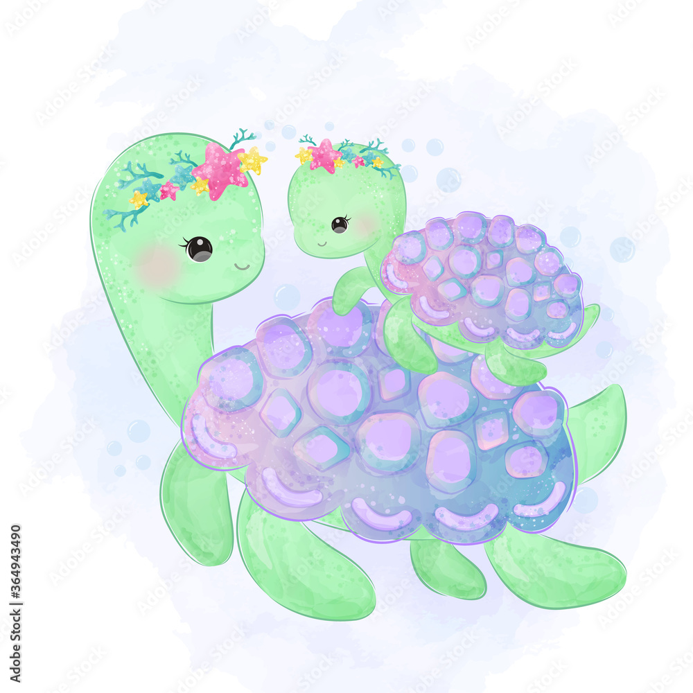 cute turtle motherhood illustration, animal clipart, baby shower ...