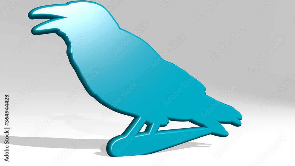 crow made by 3D illustration of a shiny metallic sculpture with the ...