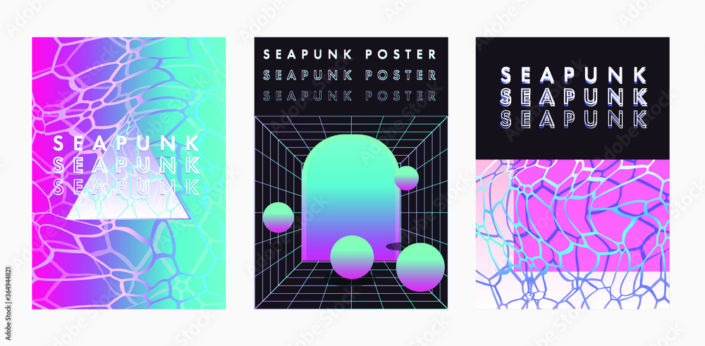 Vetor de Seapunk vaporwave style posters with surreal composition of ...