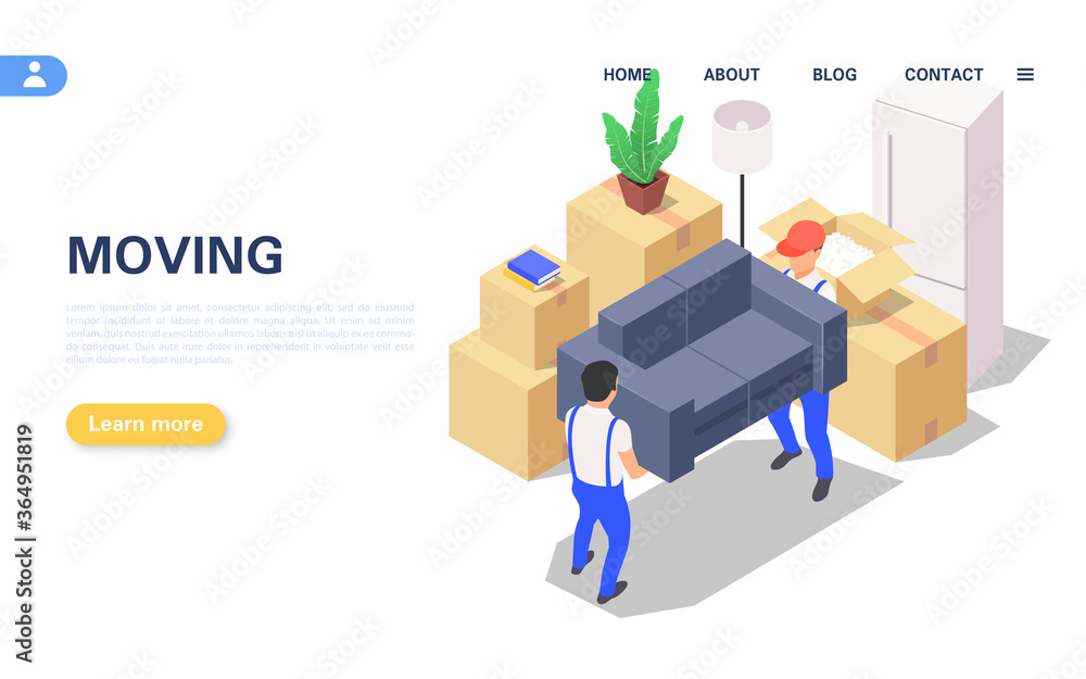 Home moving concept. A set of packed boxes with various household items ...