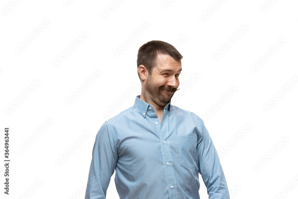 Shy, baiting. Young man with funny, unusual popular emotions and ...