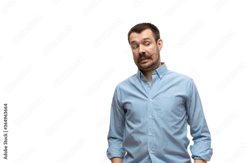Amused. Young man with funny, unusual popular emotions and gestures ...