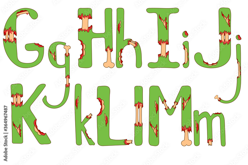Zombie alphabet for halloween. Torn wound and bones hand-drawn ...