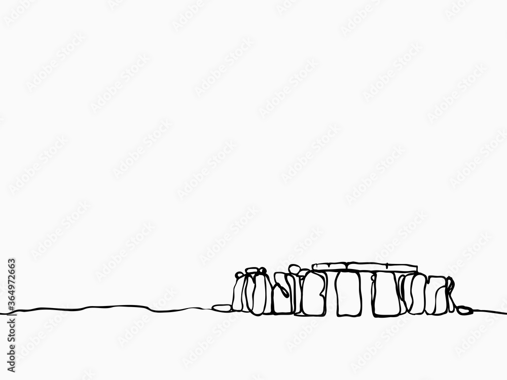 black simple childish continuous hand drawn line art Stonehenge ...