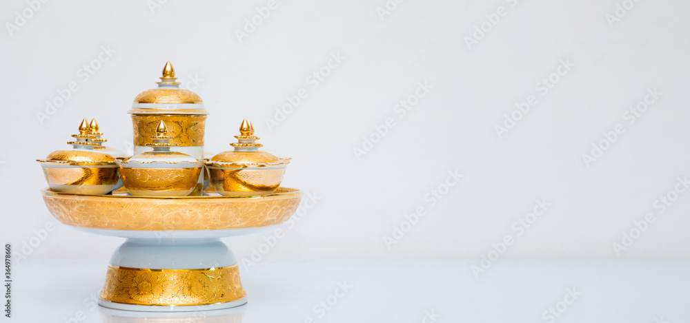 Traditional Thai benjarong ceramic bowls on white background Stock ...
