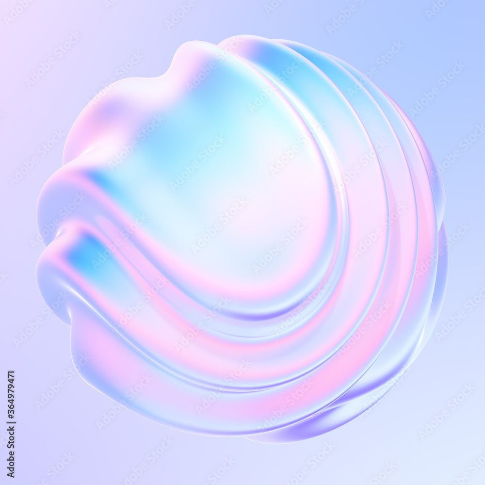 Liquid metal 3D shape design element. Fluid gradient shape with waves ...