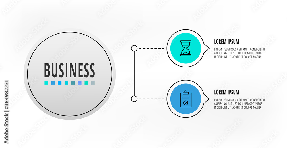 Infographics circles with 2 steps, icons. Flatline vector template. Can ...