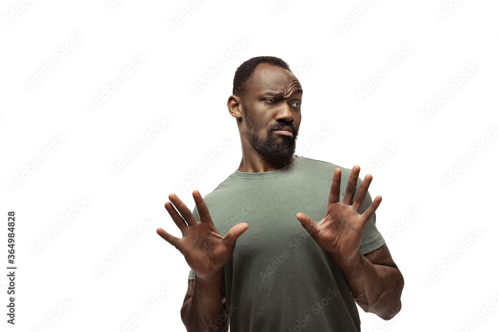 No question. Young african-american man with funny, unusual popular ...