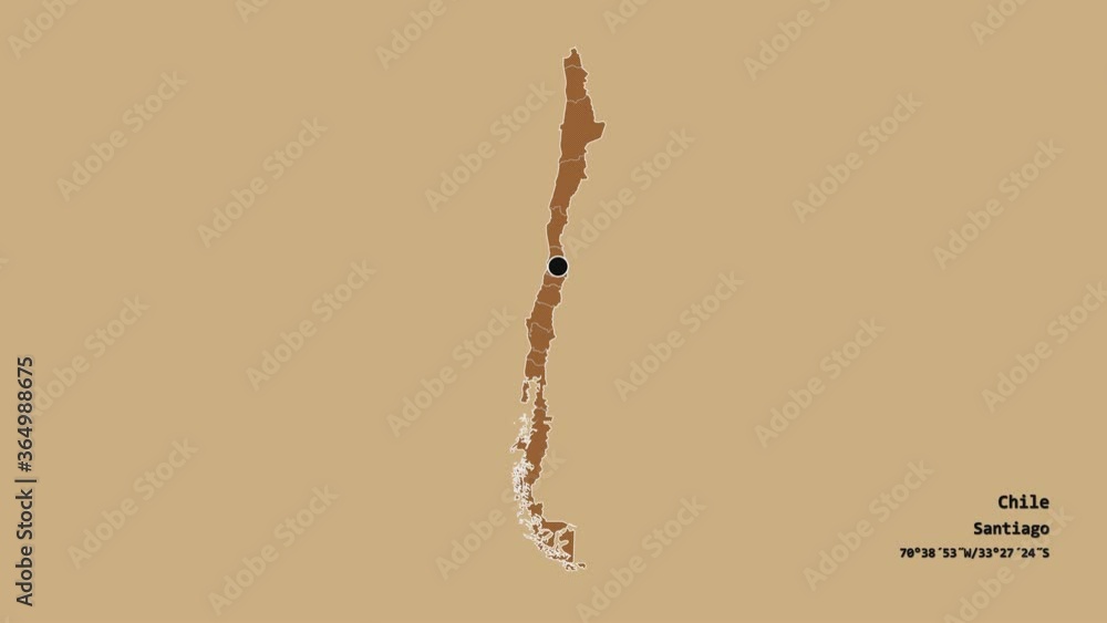 Los Ríos, region of Chile, with its capital, localized, outlined and ...