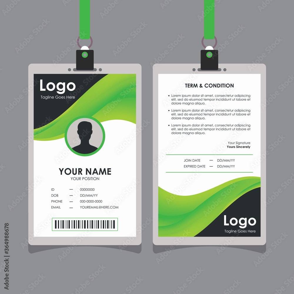 Abstract Green Black Wavy Id Card Design, Professional Identity Card ...