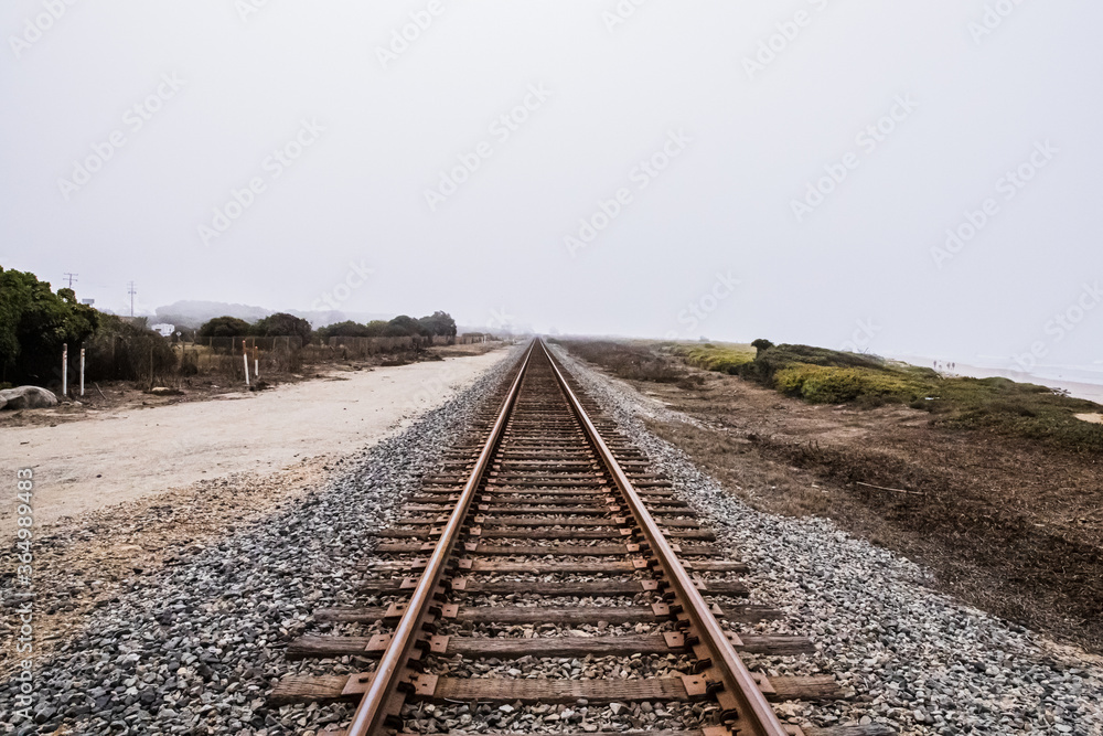 One Point Perspective Train Rail Stock Photo | Adobe Stock