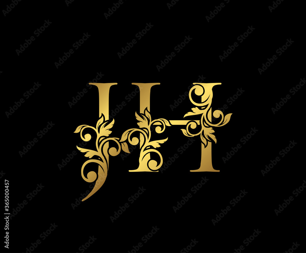 Golden JH, J and H Luxury Logo Icon, Vintage Gold Initials Mark Design ...
