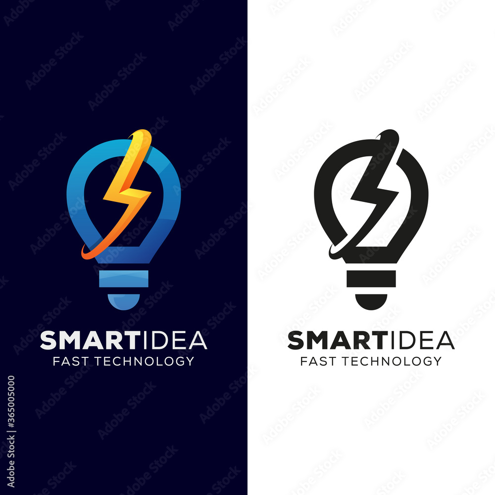 smart idea and fast technology logo, fast idea, thunder bulb logo ...